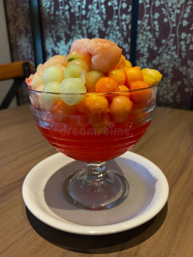 Fruit Ice Consisting of Various Kinds of Fruit Pieces Mixed with Syrup ...