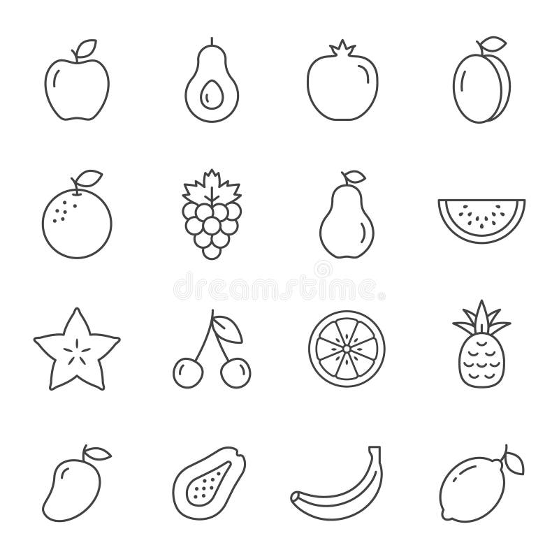 Fruit Icon Line Set, Vector Outline Fruit Isolated Symbols Collection ...