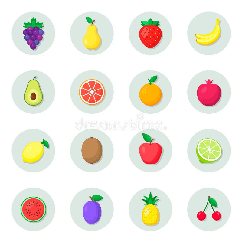 Fruit Icon Logo Set, Vector Color Different Fruit Isolated Symbols ...
