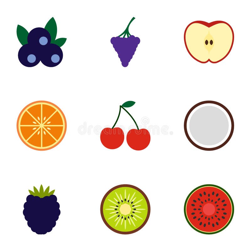 Fruit Icons Set, Flat Style Stock Vector - Illustration of fruit ...