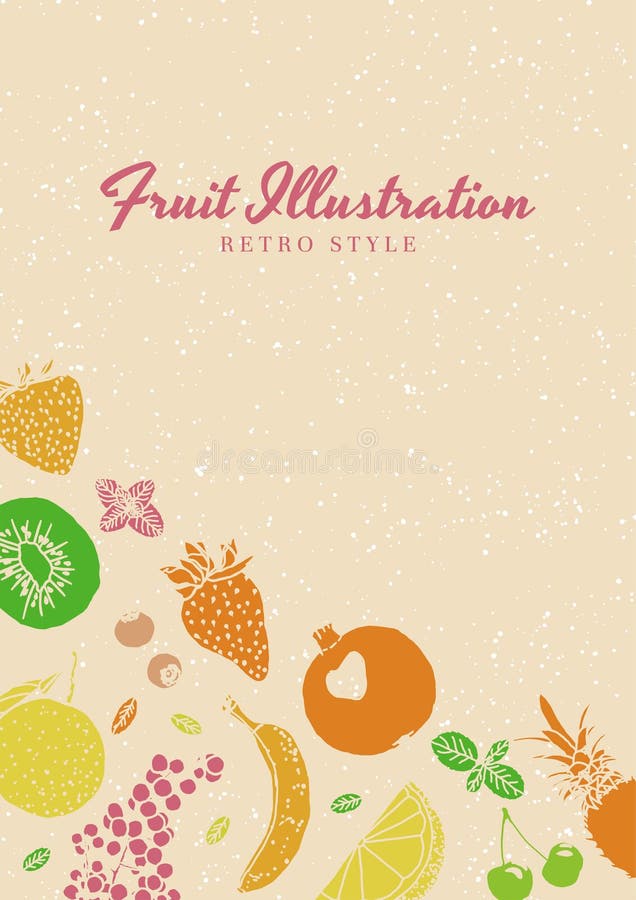Fruit Illustration Sketch Style Retro Colors Poster Menu Cover Design ...