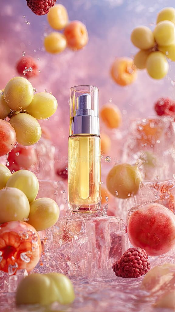 Fruit-infused Perfume Surrounded by Ice Cubes Stock Illustration ...