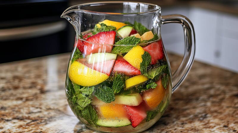 Fruit-infused Water in a Glass Pitcher with Mint and Lemon. Stock Image ...