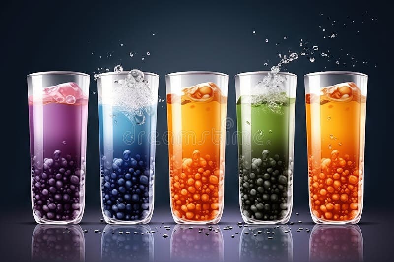 Fruit Juice and Berries in Bubble Tea with Juicy Splash in the Glass ...