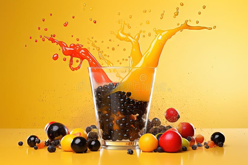 Fruit Juice and Berries in Bubble Tea with Juicy Splash in the Glass ...