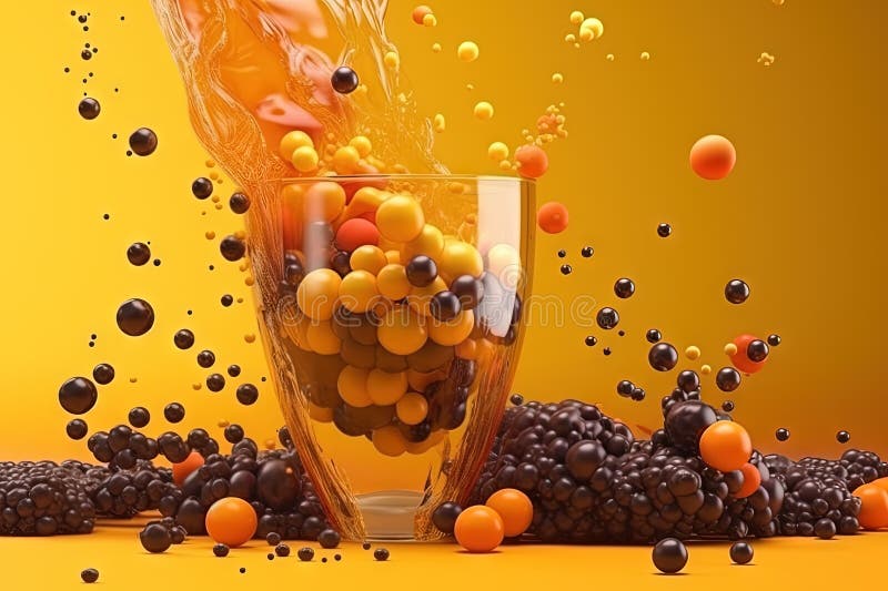 Fruit Juice and Berries in Bubble Tea with Juicy Splash in the Glass ...