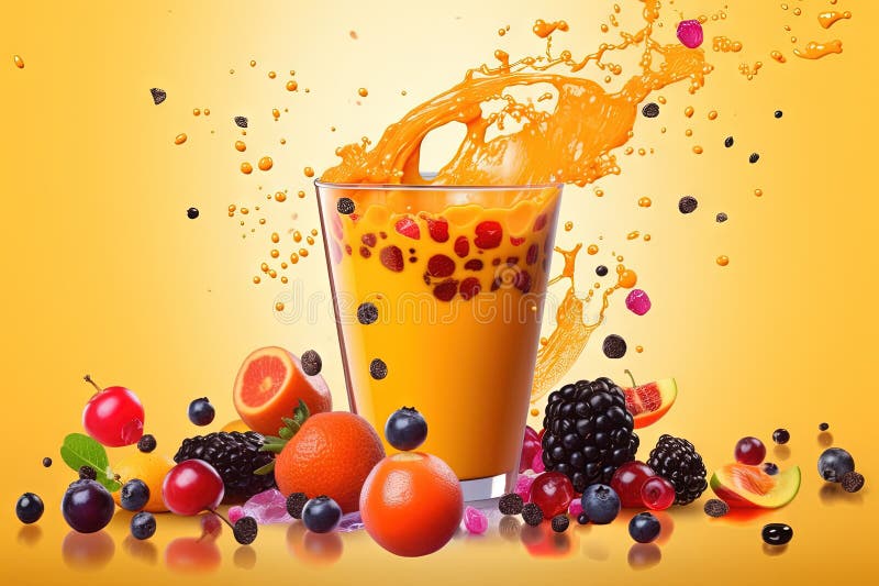 Fruit Juice and Berries in Bubble Tea with Juicy Splash in the Glass ...