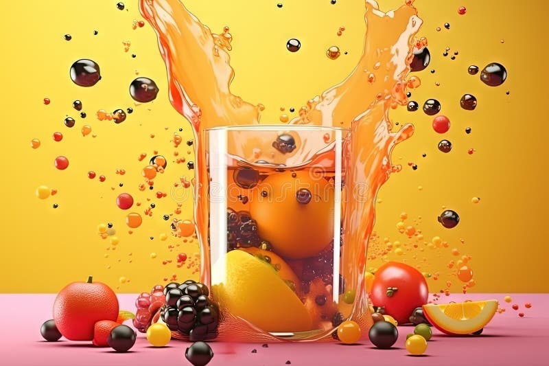 Fruit Juice and Berries in Bubble Tea with Juicy Splash in the Glass ...