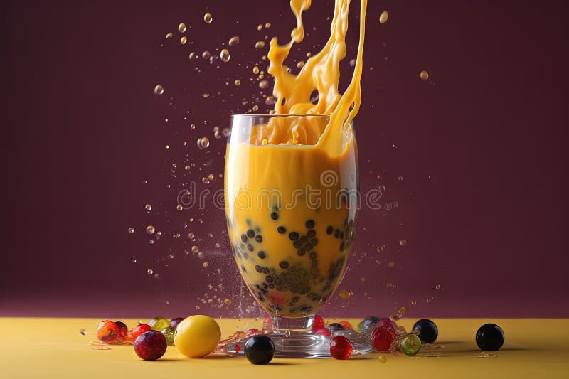 Fruit Juice and Berries in Bubble Tea with Juicy Splash in the Glass ...