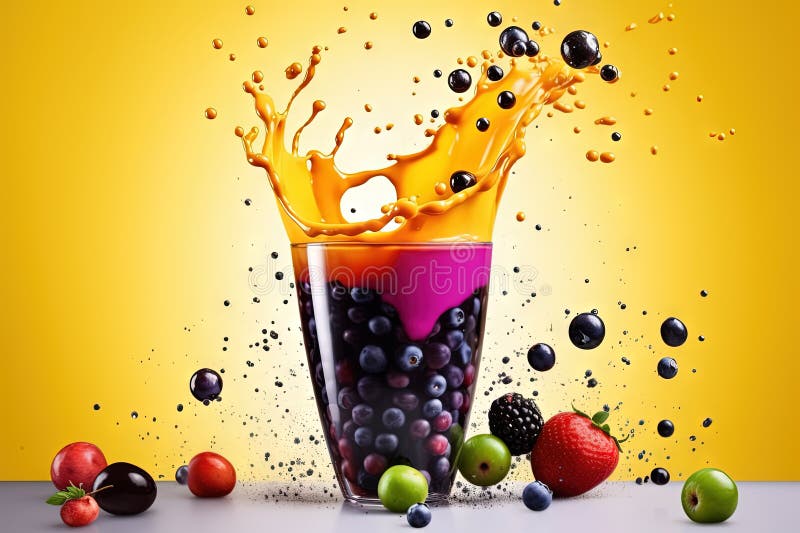 Fruit Juice and Berries in Bubble Tea with Juicy Splash in the Glass ...