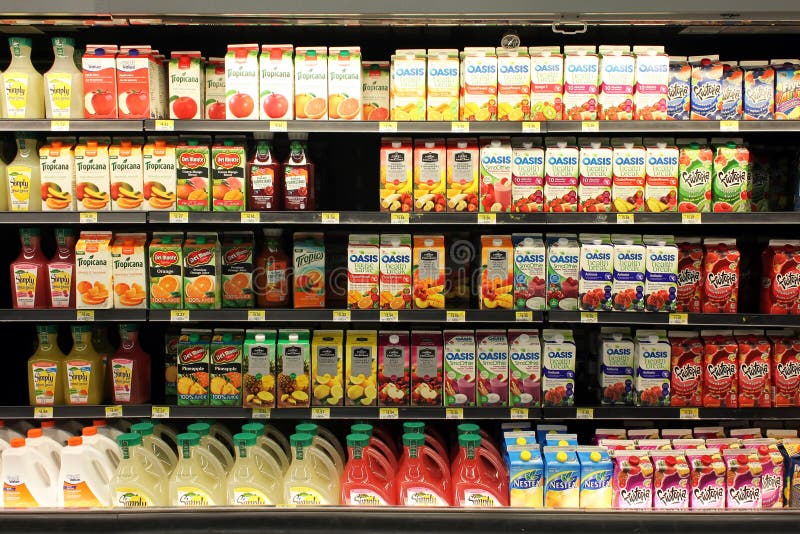 Coffee and Fruit Juices at Supermarket Editorial Stock Photo - Image of ...