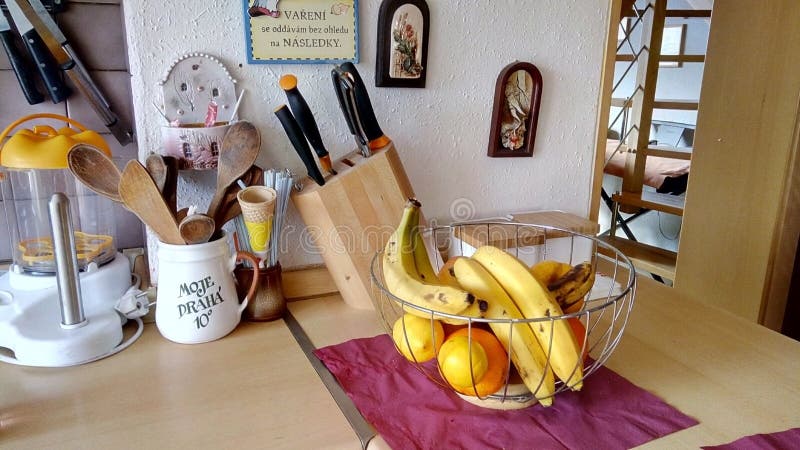 Fruit in kitchen stock image. Image of cabinet, banana - 67650321