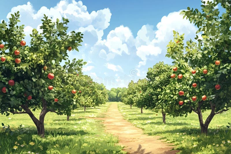 Path Leading through Lush Apple Orchard on Sunny Day Stock Image ...