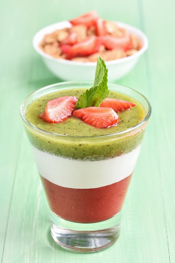 Fruit Layered Dessert with Yogurt Stock Photo - Image of puree, mint ...