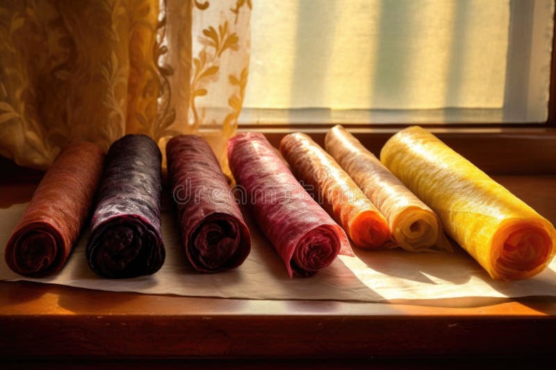 Fruit Leather Rolls on Parchment Paper, Sunlit Stock Illustration ...