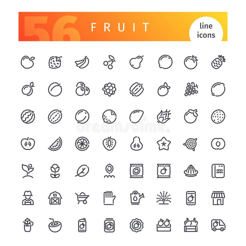 Fruit Line Icons Set, Outline Style. Vector Stock Vector - Illustration ...