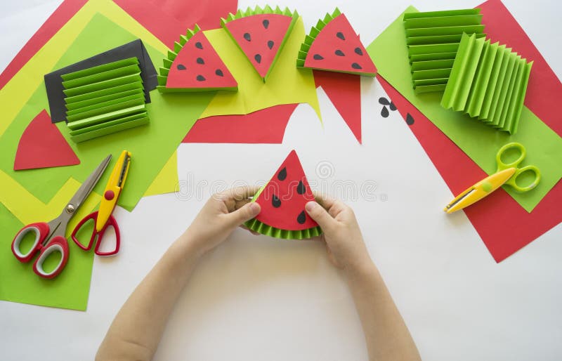 Fruit Made of Craft Paper. Children`s Hands Stock Photo - Image of ...