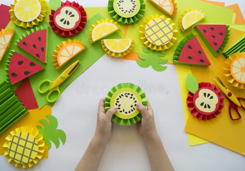 Fruit Made of Craft Paper. Children`s Hands Stock Image - Image of ...