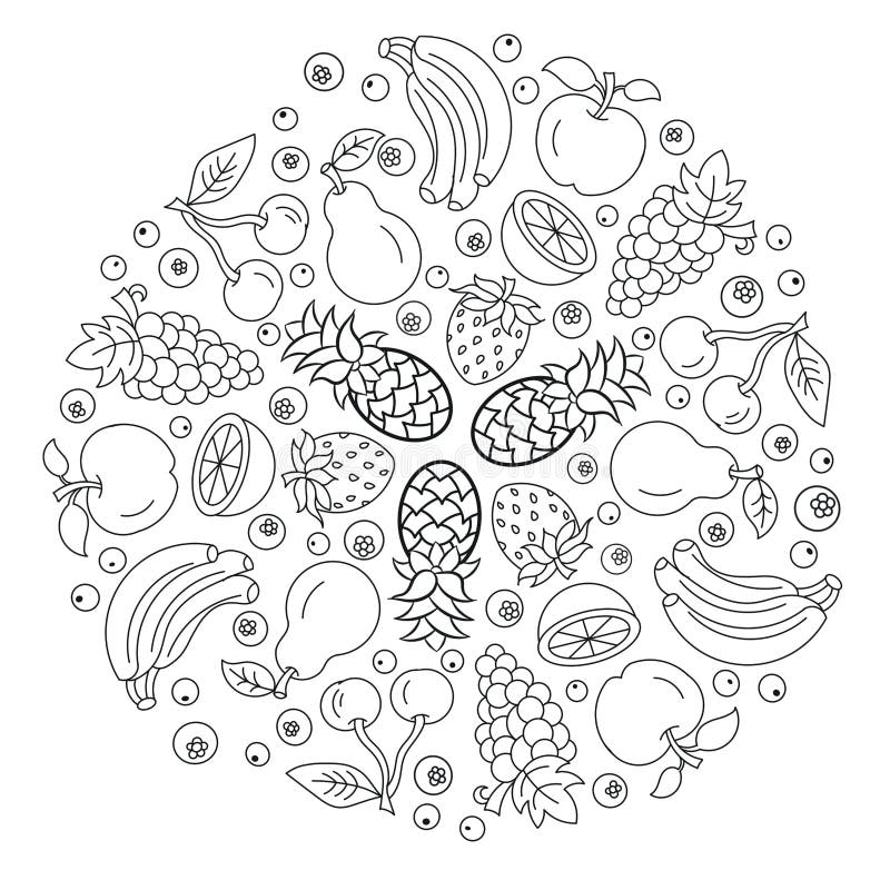 Fruit mandala drawing stock photo. Image of raspberry - 215229894