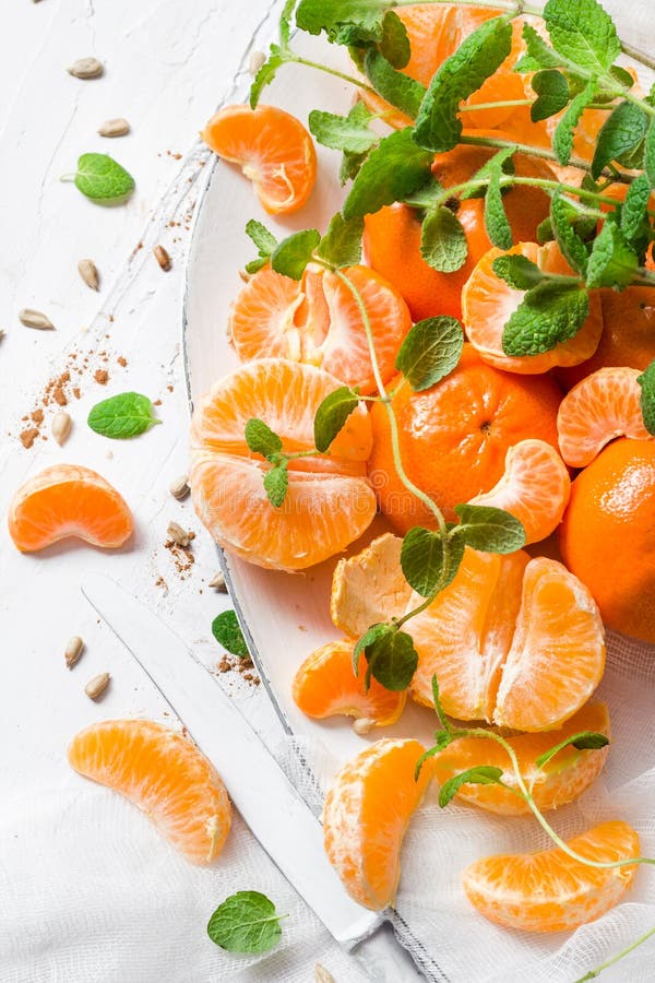 Fruit Mandarin Mint Leaves Sunflower Seeds Stock Photo - Image of ...