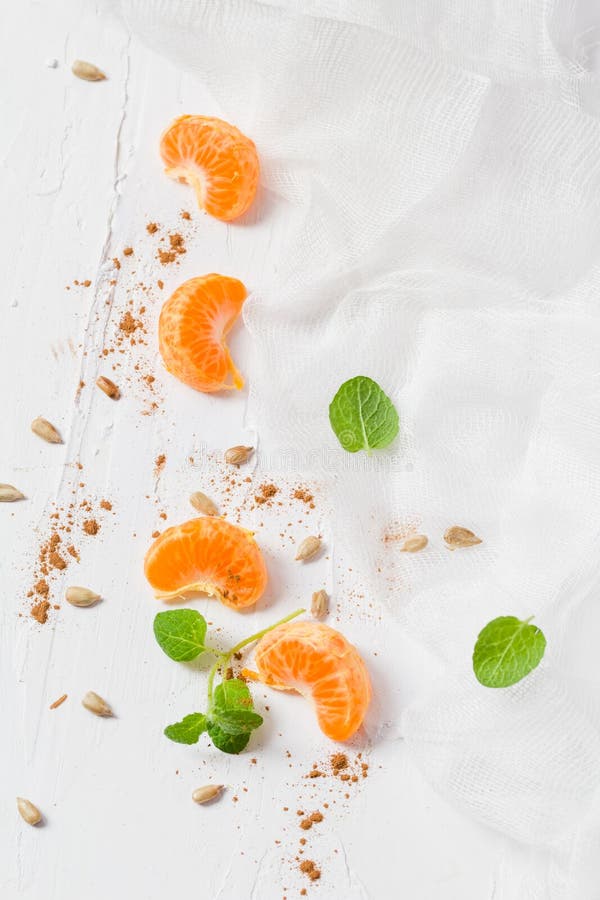 Fruit Mandarin Mint Leaves Sunflower Seeds Stock Photo - Image of ...