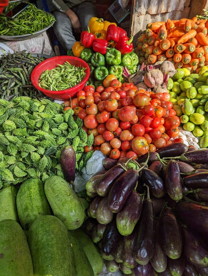 Fruit Market with Various Colorful Fresh Fruits and Vegetables Stock ...