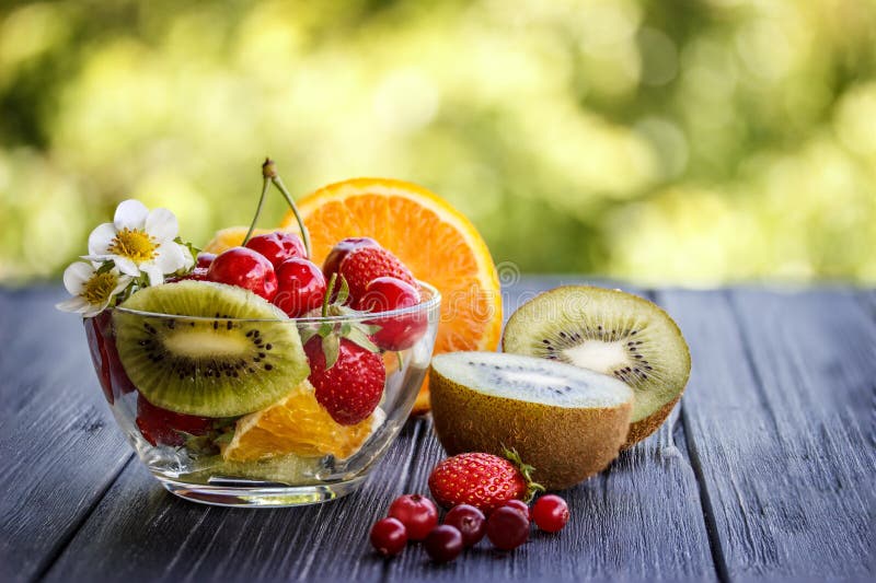 Fruit Mix Strawberry Cherry Kiwi Orange Cranberry Stock Photo - Image ...