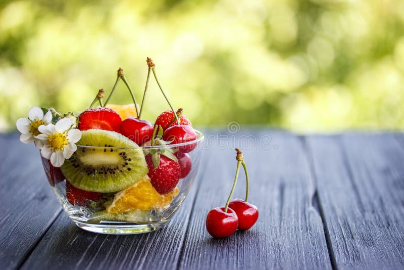 Fruit Mix Strawberry Cherry Kiwi Orange Cranberry Stock Image - Image ...