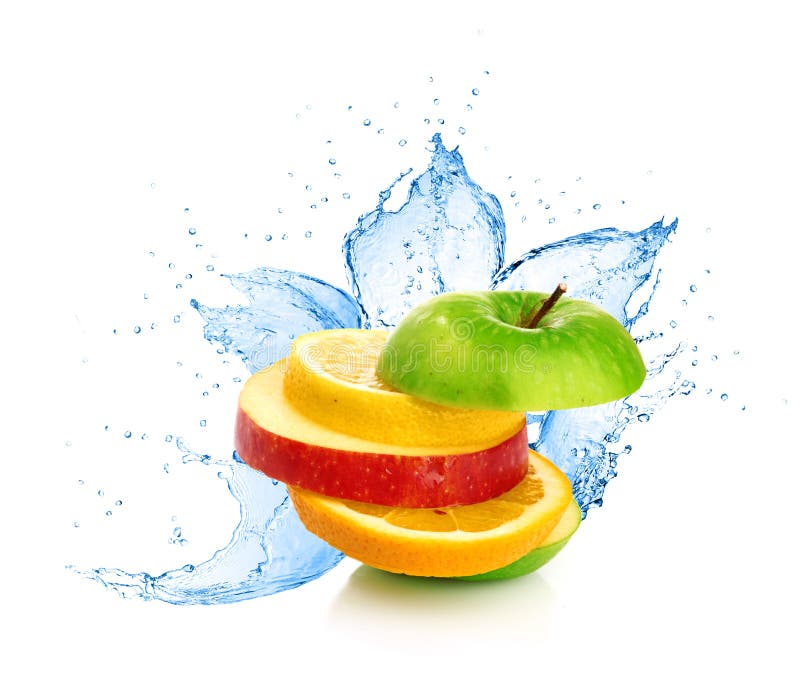 Fruit mix in water splash stock image. Image of multi - 32864999