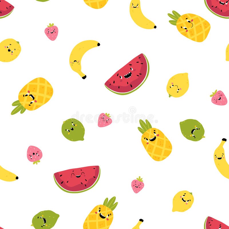 Fruit Modern Creative Seamless Pattern. Funny Tropical Characters with ...