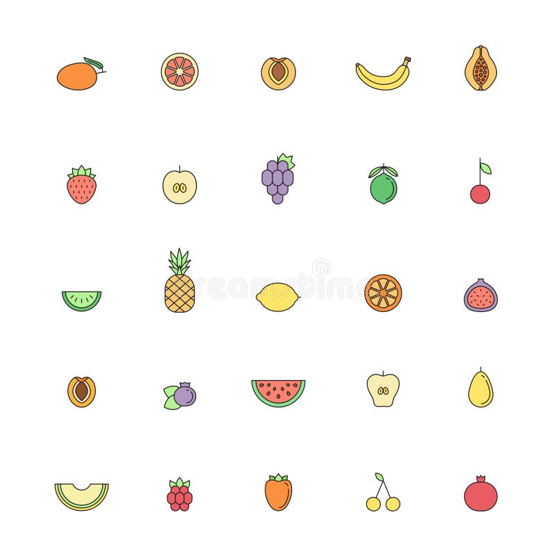 Fruit Multicolored Horizontal Background. Simple Outline Design. Stock ... Fruit Multicolored Horizontal Background. Simple Outline Design. Stock ...