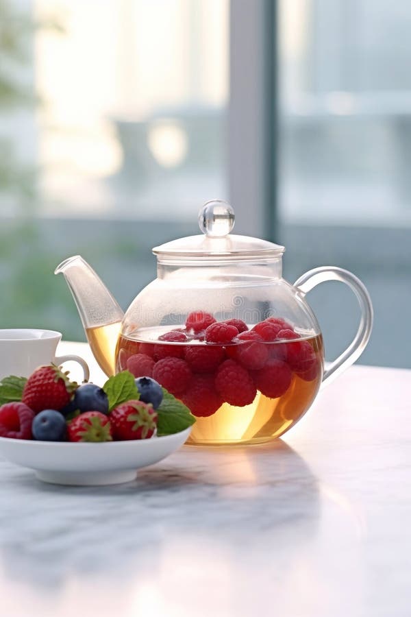 Fruit Natural Tea with Fresh Berries Stock Illustration - Illustration ...