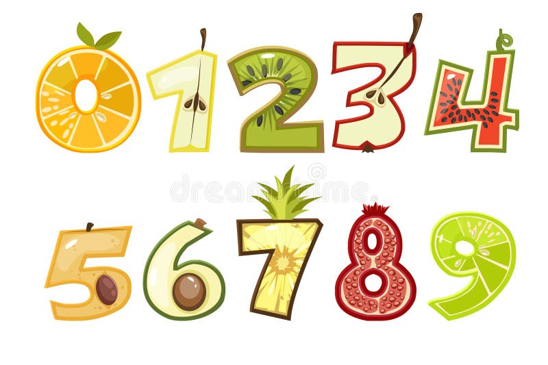 Fruit Numbers. Set of Vector Numbers or Stickers Stock Vector ...