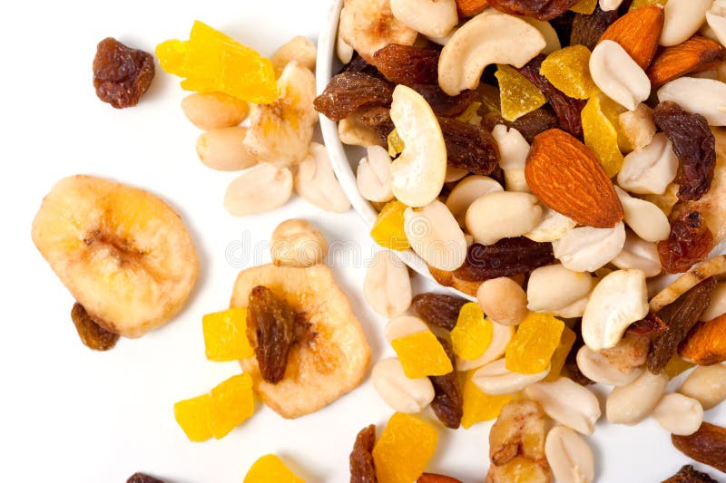 Fruit and Nut Assortment of Peanuts, Raisins, Pineapple, Almonds ...