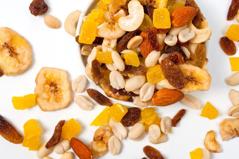 Fruit and Nut Assortment of Peanuts, Raisins, Pineapple, Almonds ...