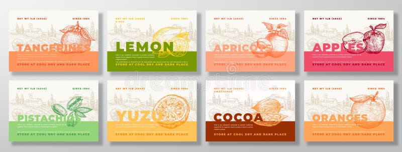 Fruit and Nuts Food Label Templates Set. Abstract Vector Packaging ...