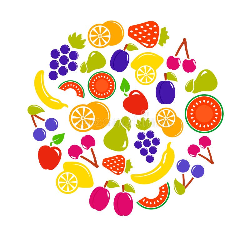 Fruit objects in round stock illustration. Illustration of food - 56590889