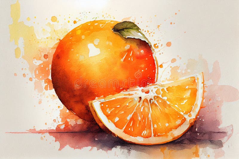 Fruit Orange Drawing with Bit of Watercolour Stock Illustration ...