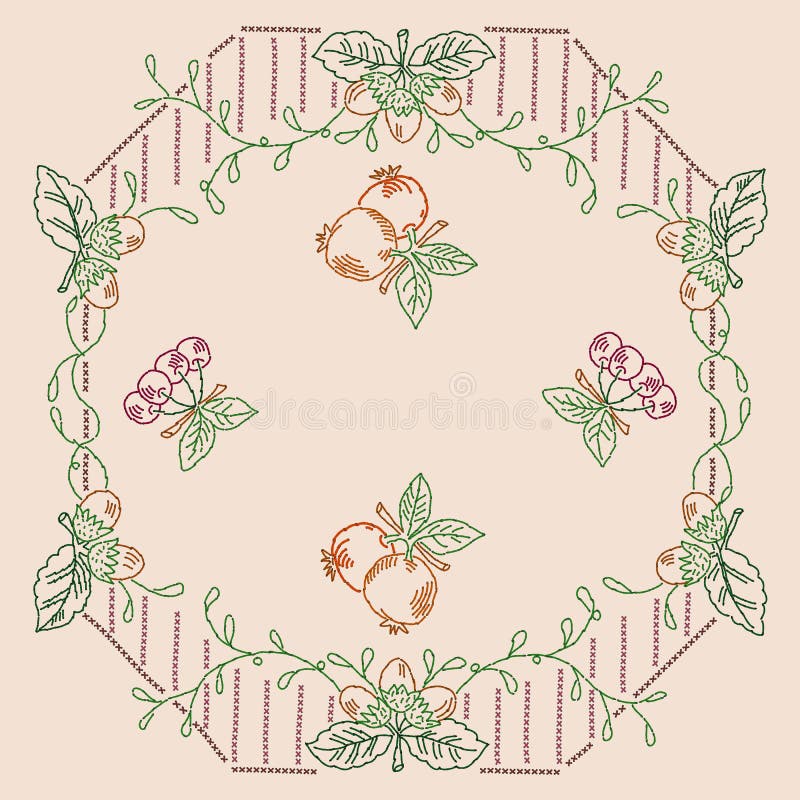 Fruit ornate Cross-stitch stock vector. Illustration of apple - 52820835