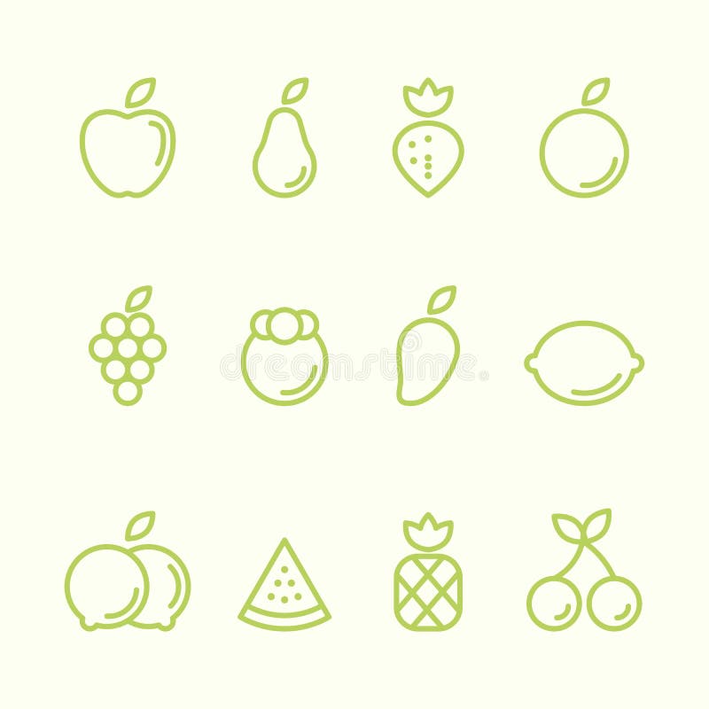 Fruit Outline Icon Set Flat Design Vector Illustration Stock Vector ...