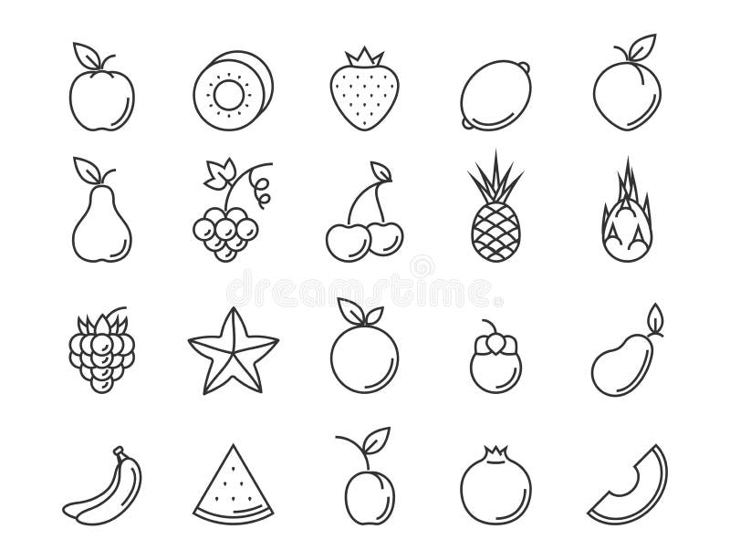 Fruit outline icon set stock vector. Illustration of organic - 71713830