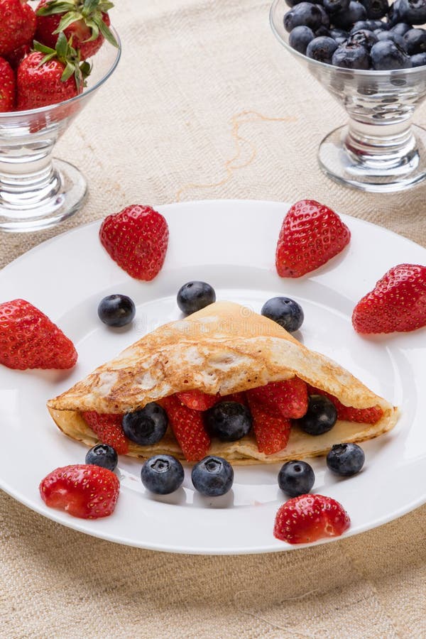 Fruit Pancake on White Plate Stock Image - Image of morning, dessert ...