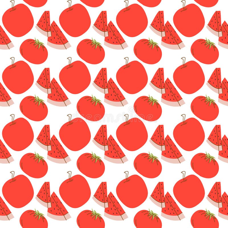Fruit Pattern with Color Red, Watermelon,tomato,apple. Vector Seamless ...