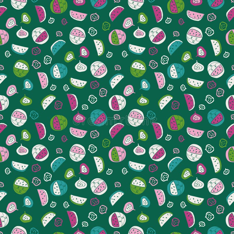 Fruit Pattern Melon and Watermelon Stock Illustration - Illustration of ...