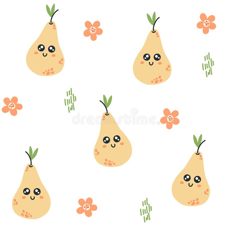 Pear Character Seamless Pattern. Pear with Smiley Face. Creative ...