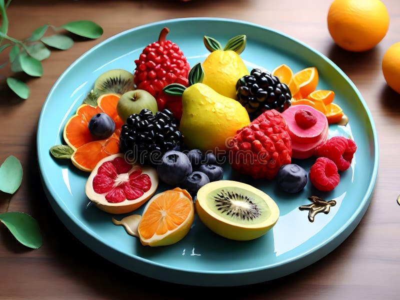 Fruit and Patterned Ceramic Trays Stock Illustration - Illustration of ...