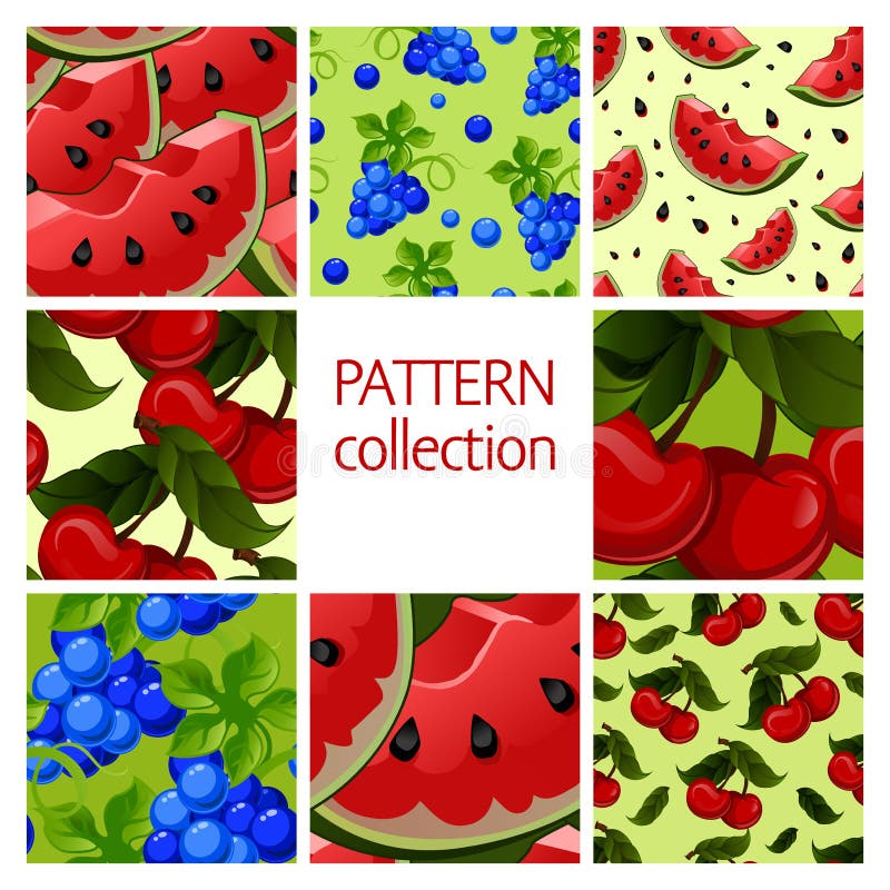 Fruit Patterns Seamless Collection. Stock Vector - Illustration of ...