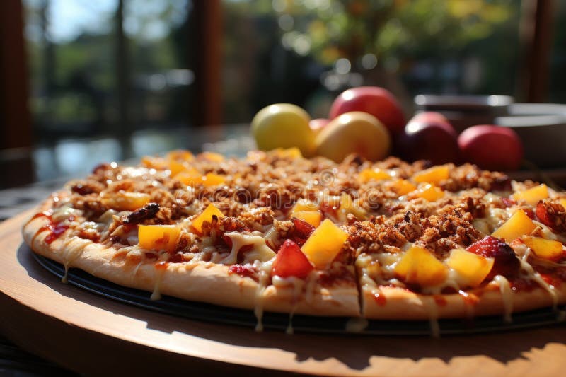 A Fruit Pie Pizza in a Fall Brunch with Falling Leaves., Generative IA ...