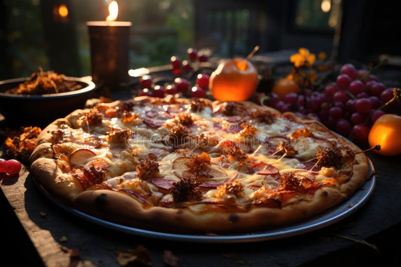 A Fruit Pie Pizza in a Fall Picnic with Falling Leaves., Generative IA ...