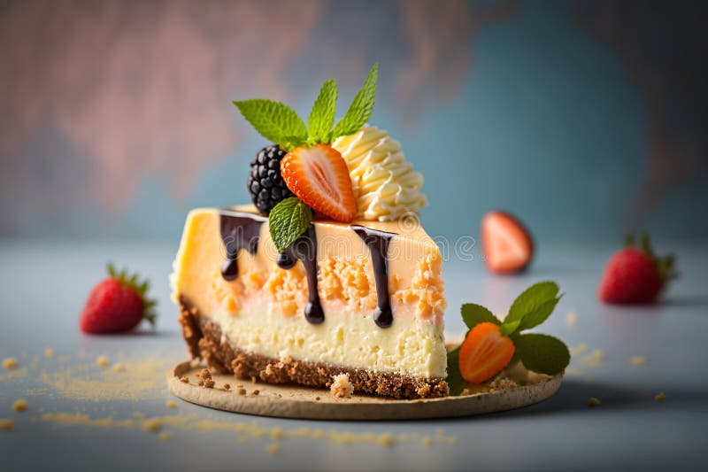 Fruit Piece Cheesecake Generative AI Stock Illustration - Illustration ...